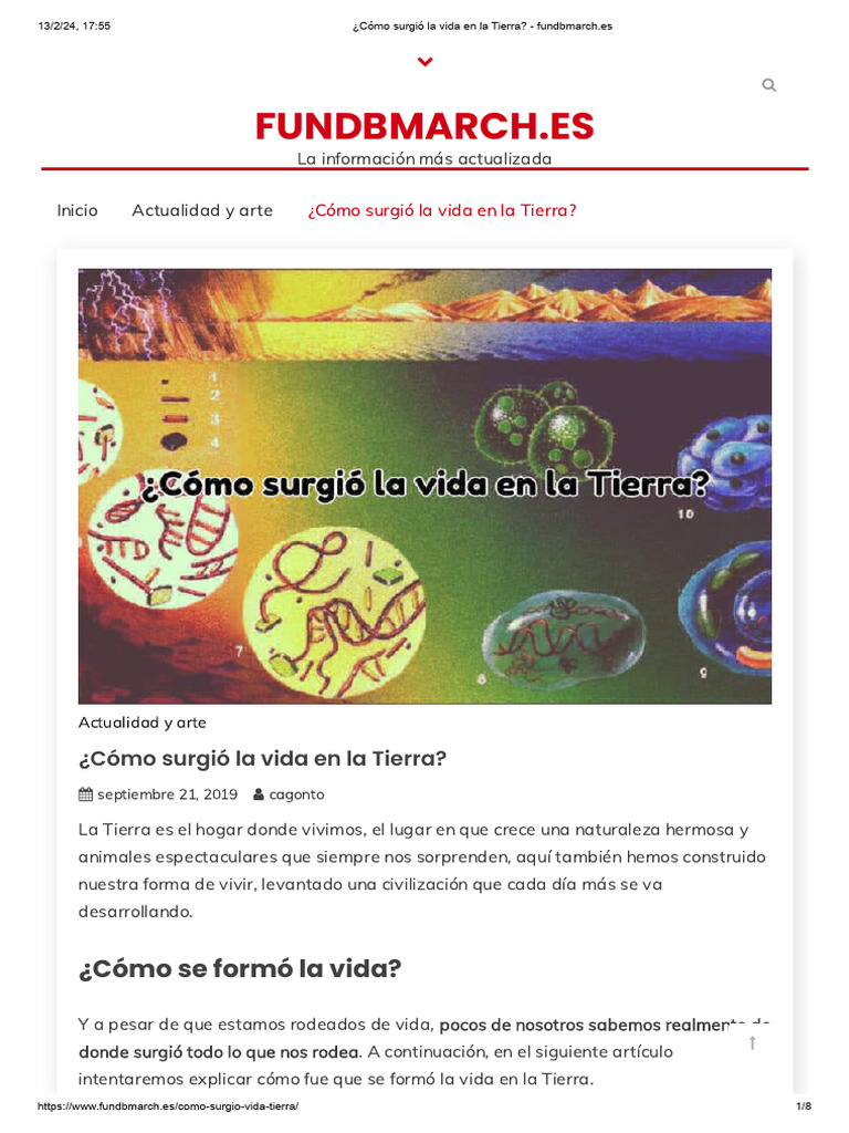 ¿Cómo Surgió La Vida en La Tierra - Fundbmarch - Es | PDF | Organismos ...