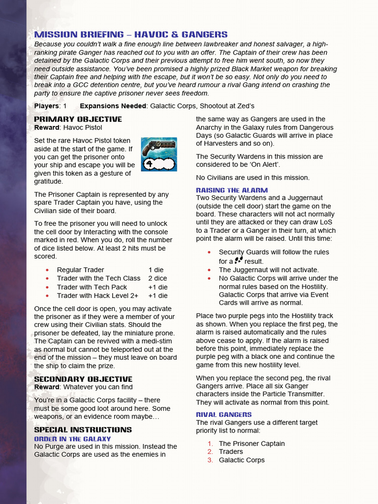 Core Space Mission - Havoc & Gangers | PDF