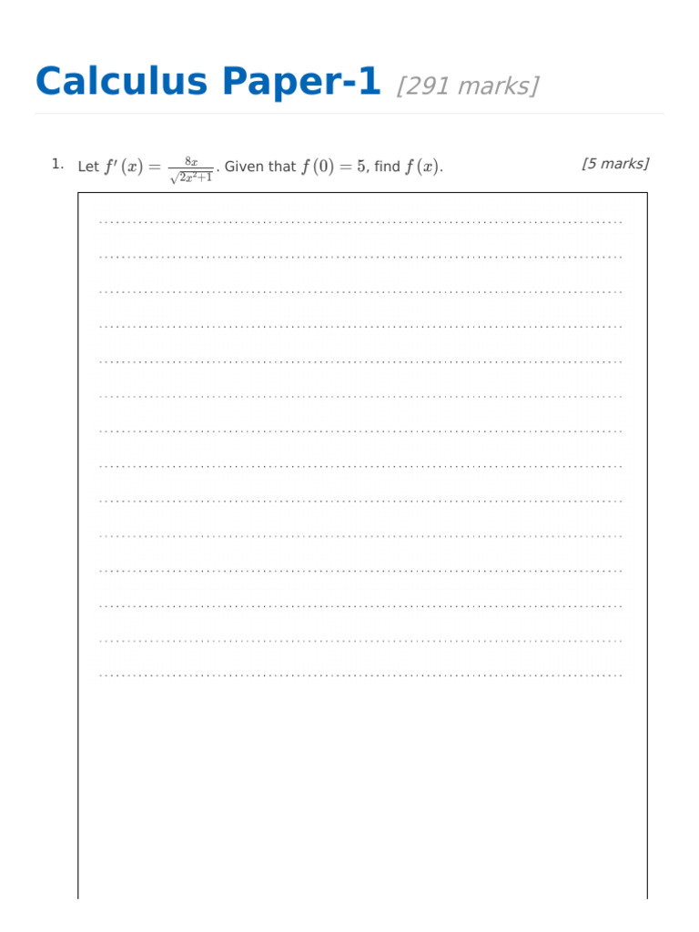 Calculus Paper-1: (291 Marks) | PDF | Function (Mathematics) | Area