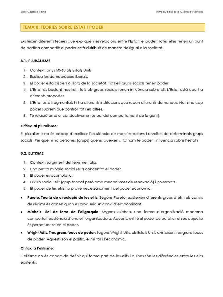 Tema 8. Teories Sobre Estat I Poder | PDF