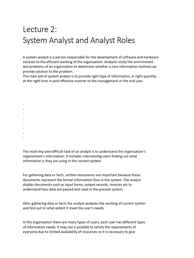 PGDIT-SAD-2-System Analyst and Analyst Roles | PDF | Specification ...