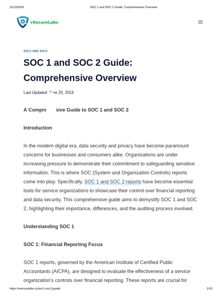 SOC 1 and SOC 2 Comprehensive Guide | PDF | Audit | Regulatory Compliance