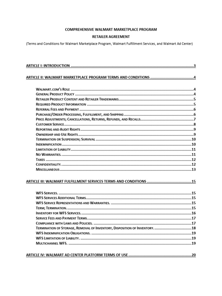 Walmart Marketplace Retailer Agreement | PDF | Indemnity | Damages