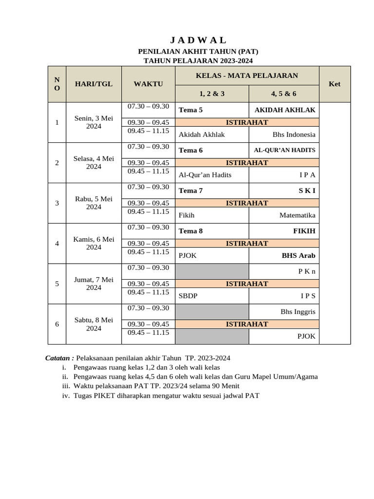 Jadwal Pat Tahun 2024 | PDF