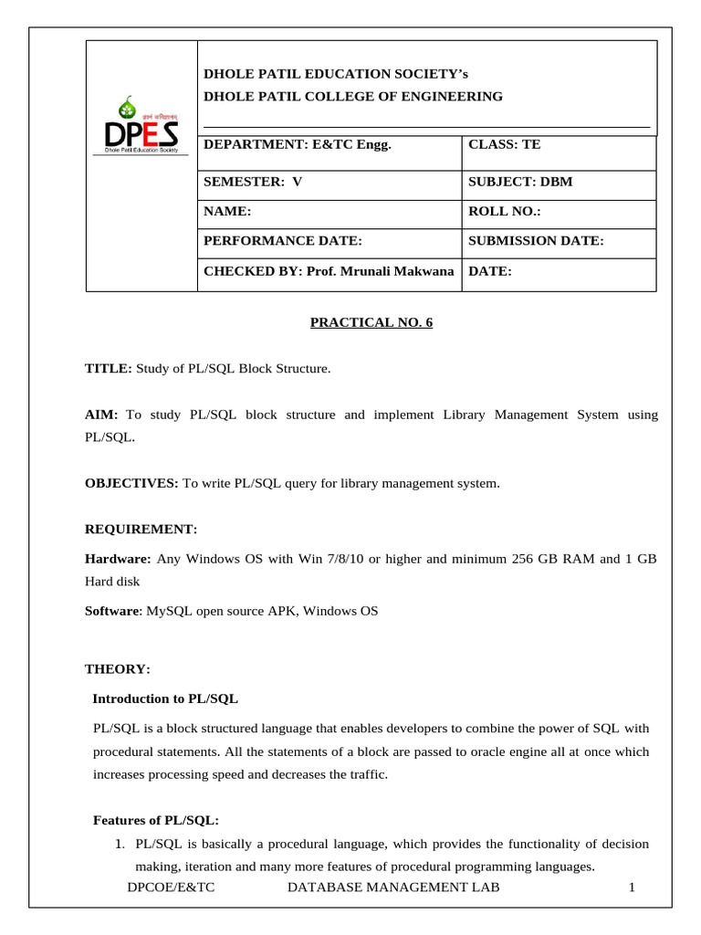 Practical 6 | PDF | Pl/Sql | Sql