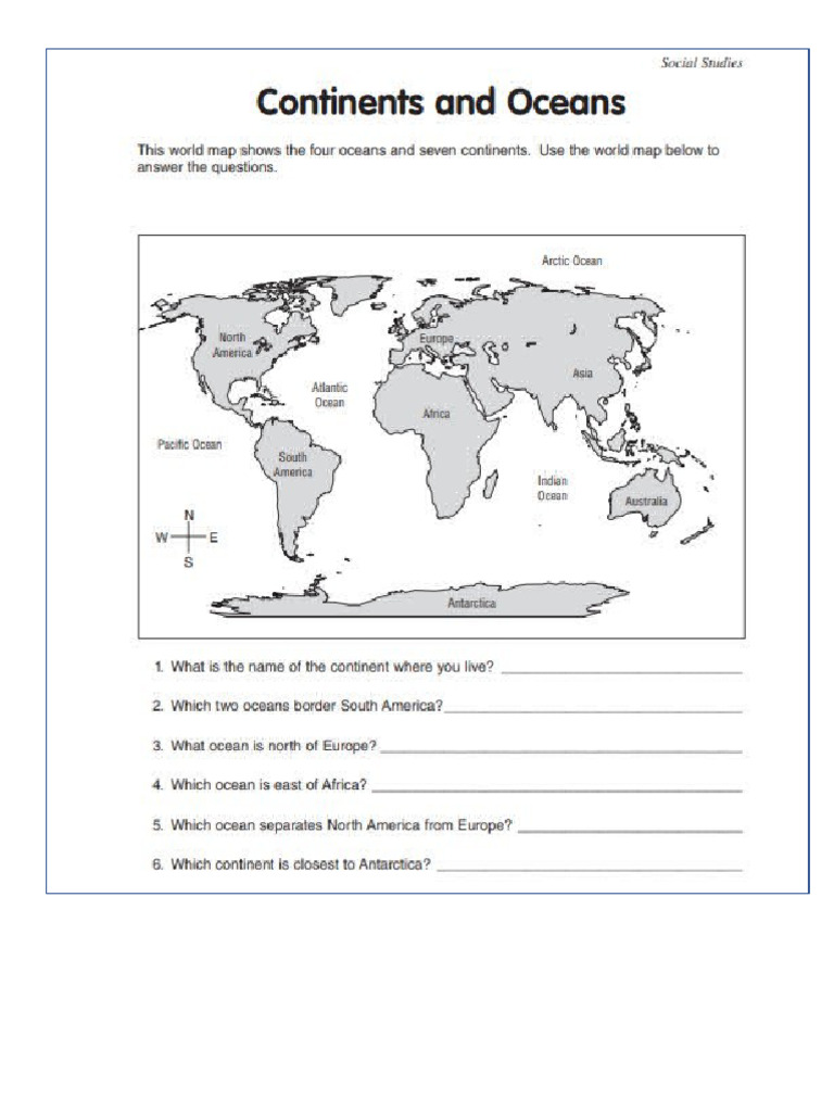 Continents and Oceans Grade 4 Assignment | PDF