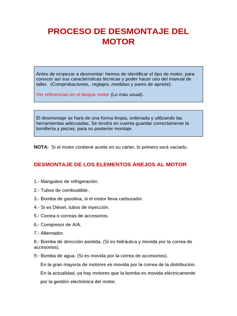 Instrucciones Desmontaje Motor | PDF | Inyección de combustible | Carburador