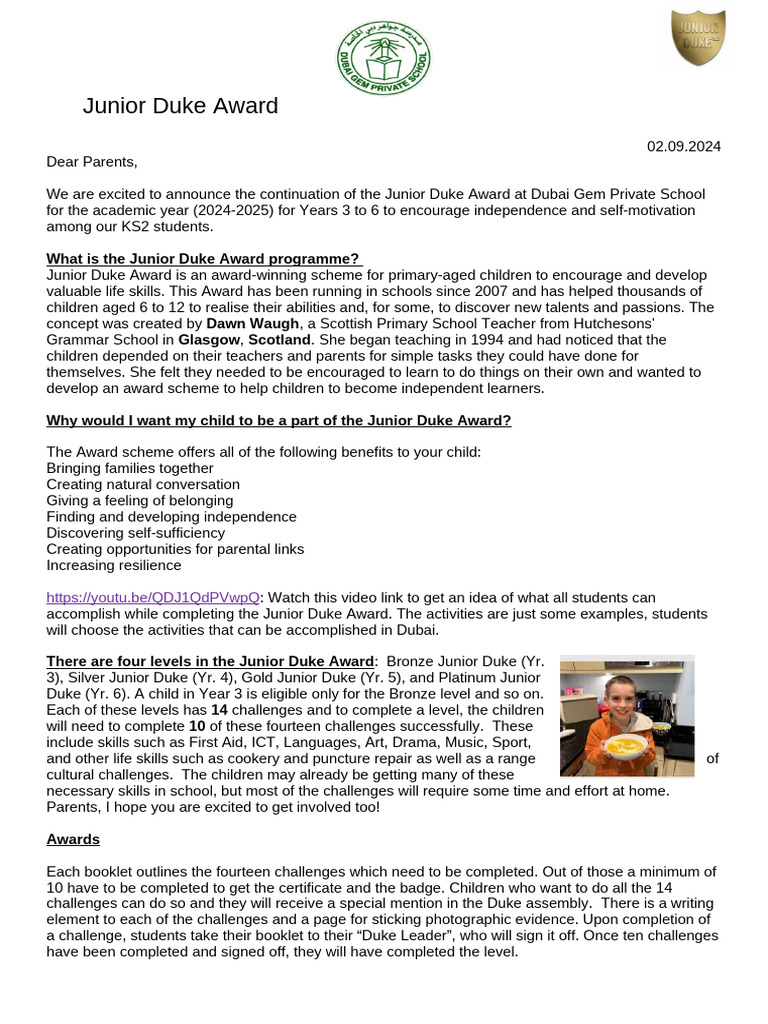 Junior Duke Award Registration 2024-2025 | PDF | Teachers | Learning