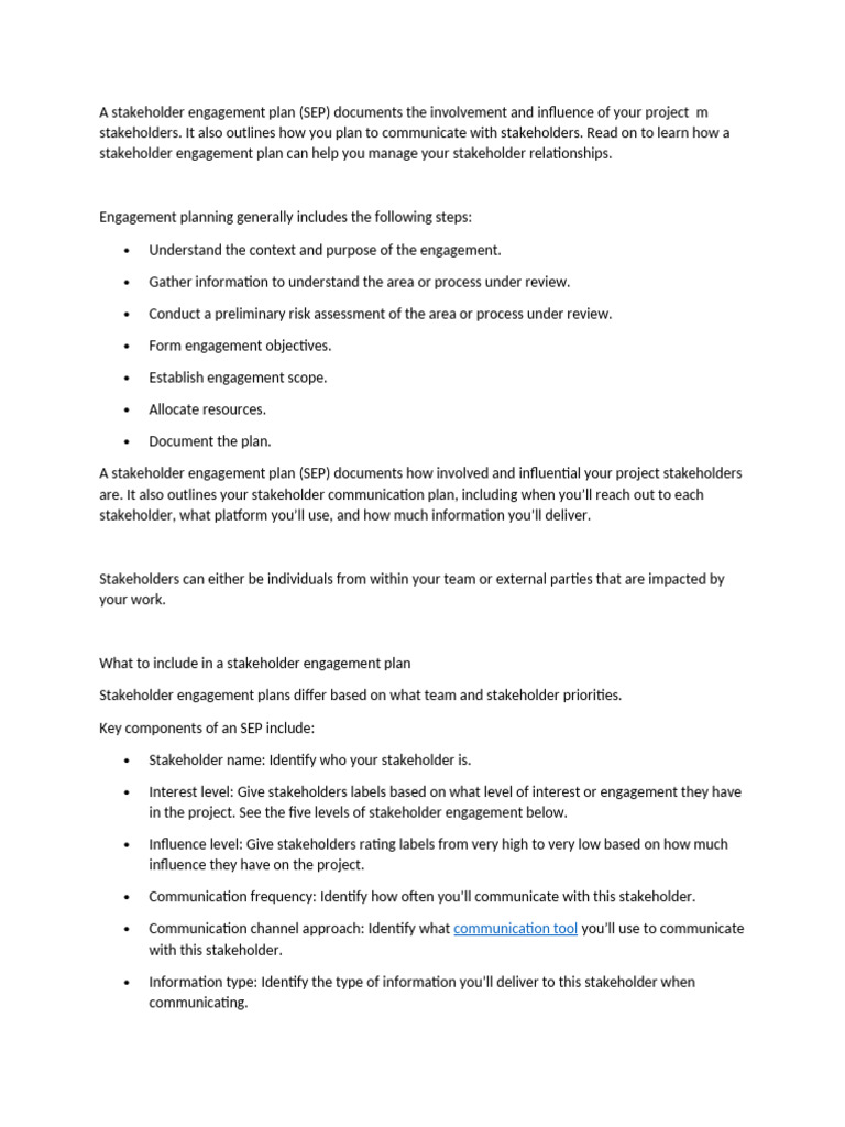 Stakeholder Engagement Plan Overview | PDF | Career & Growth | Social ...
