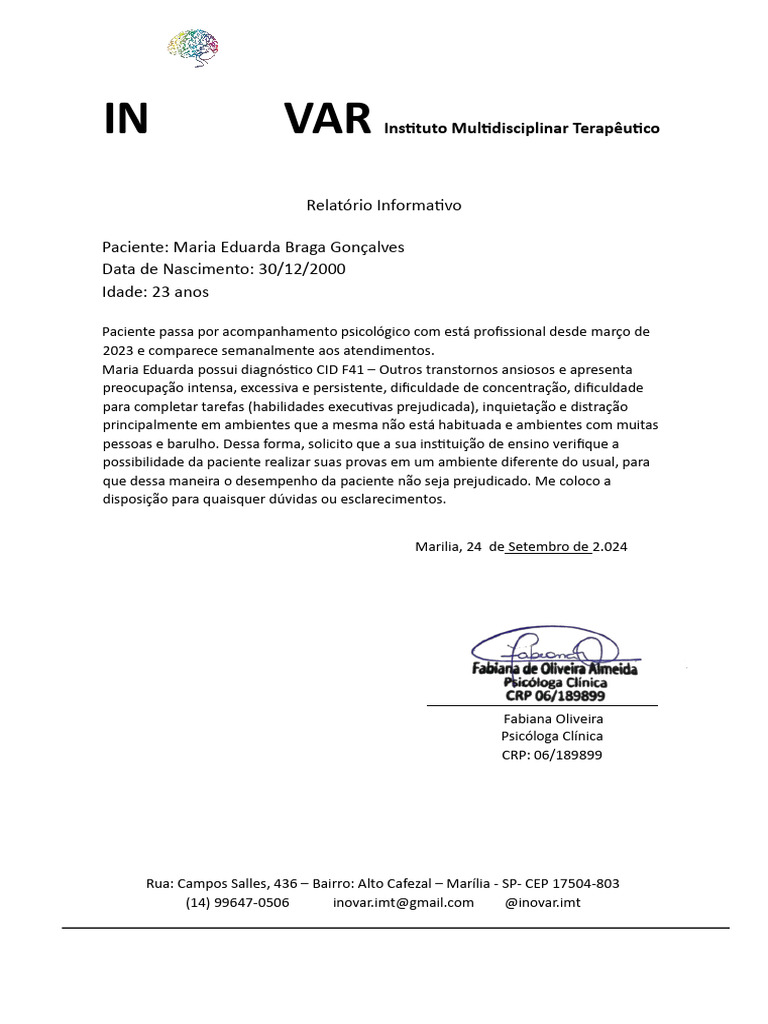 Cópia de Relatório Informativo Maria Eduarda | PDF | Autoajuda