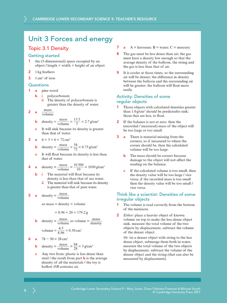 Lower Secondary Science 9 Learner Book Answers-8-13 | PDF | Density ...