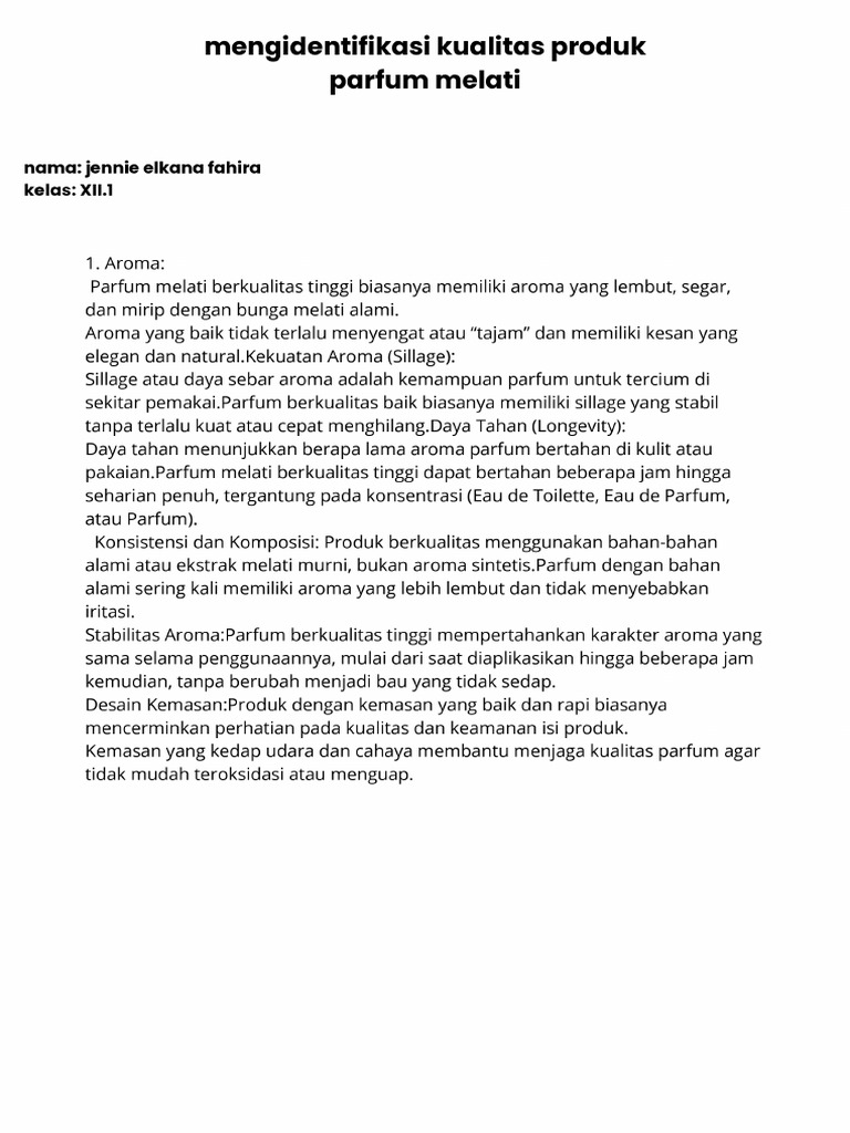 Mengidentifikasi Kualitas Produk Parfum Melati PDF | PDF