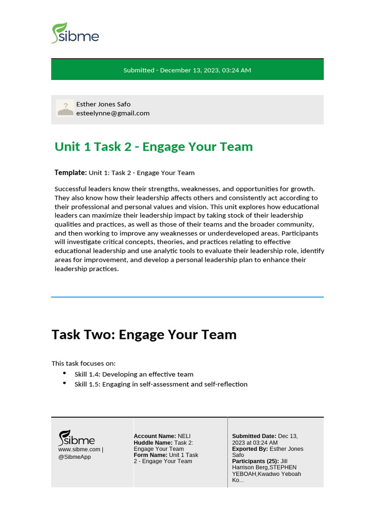 Unit 1 Task 2 - Engage Your Team - 12-13-2023 | PDF | Leadership