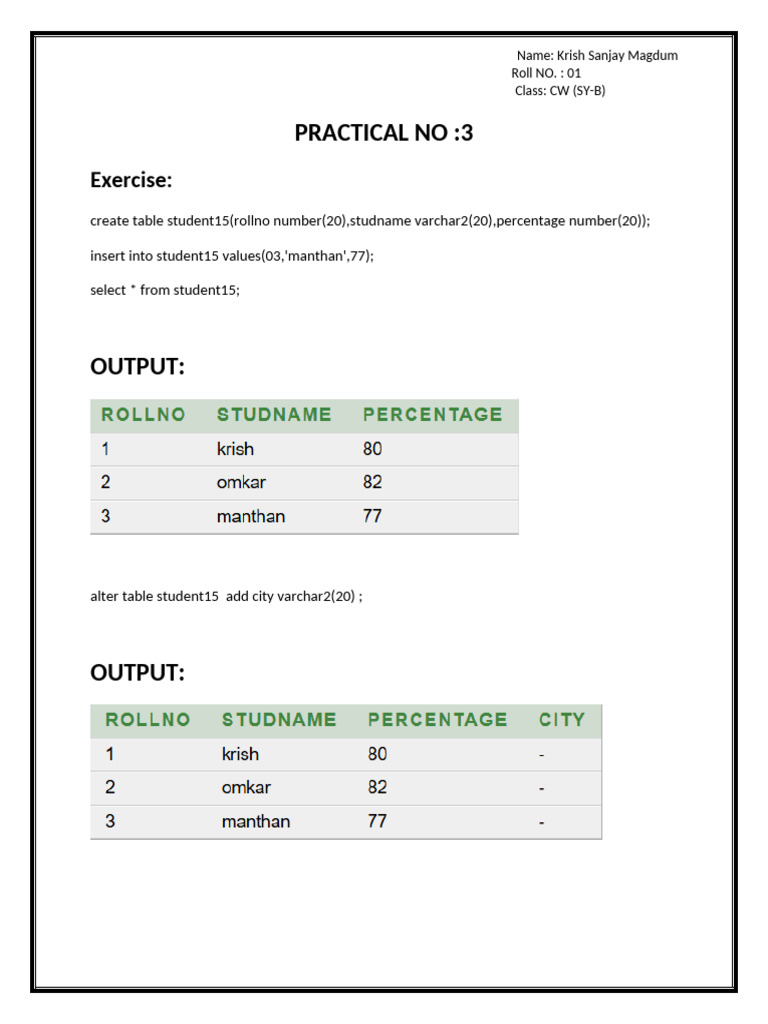 Practical No:3: Exercise | PDF