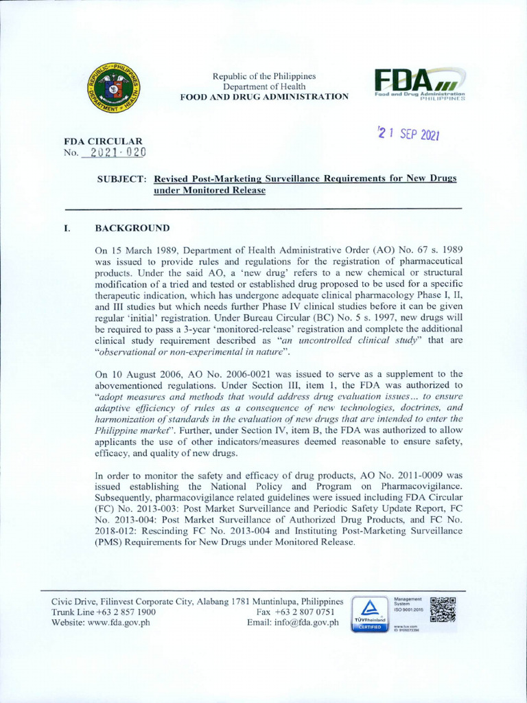 FDA Circular No.2021 020 | PDF