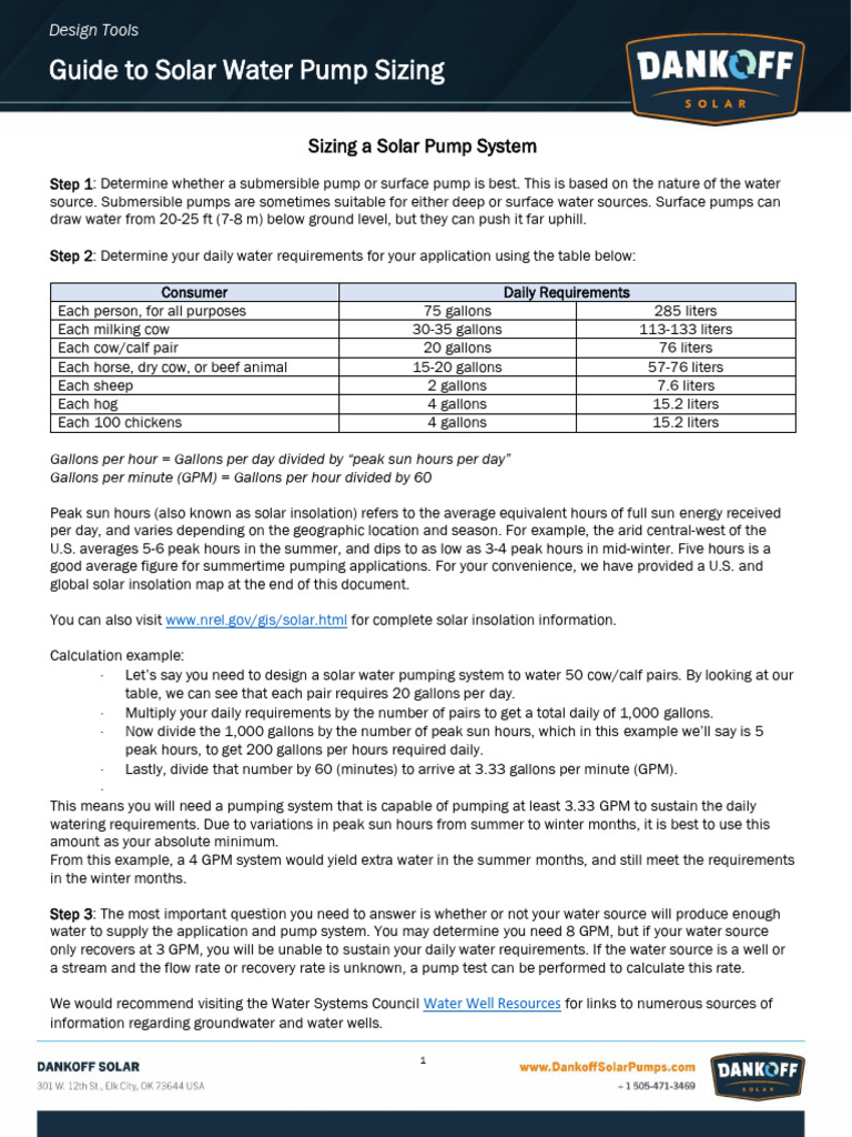 Solar Pump System Sizing Guide | PDF | Pump | Water