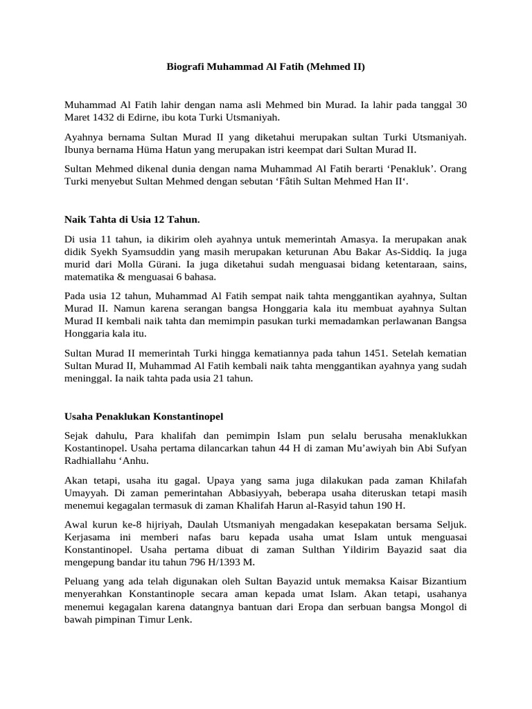 Biografi Muhammad Al Fatih | PDF | Politik | Sejarah