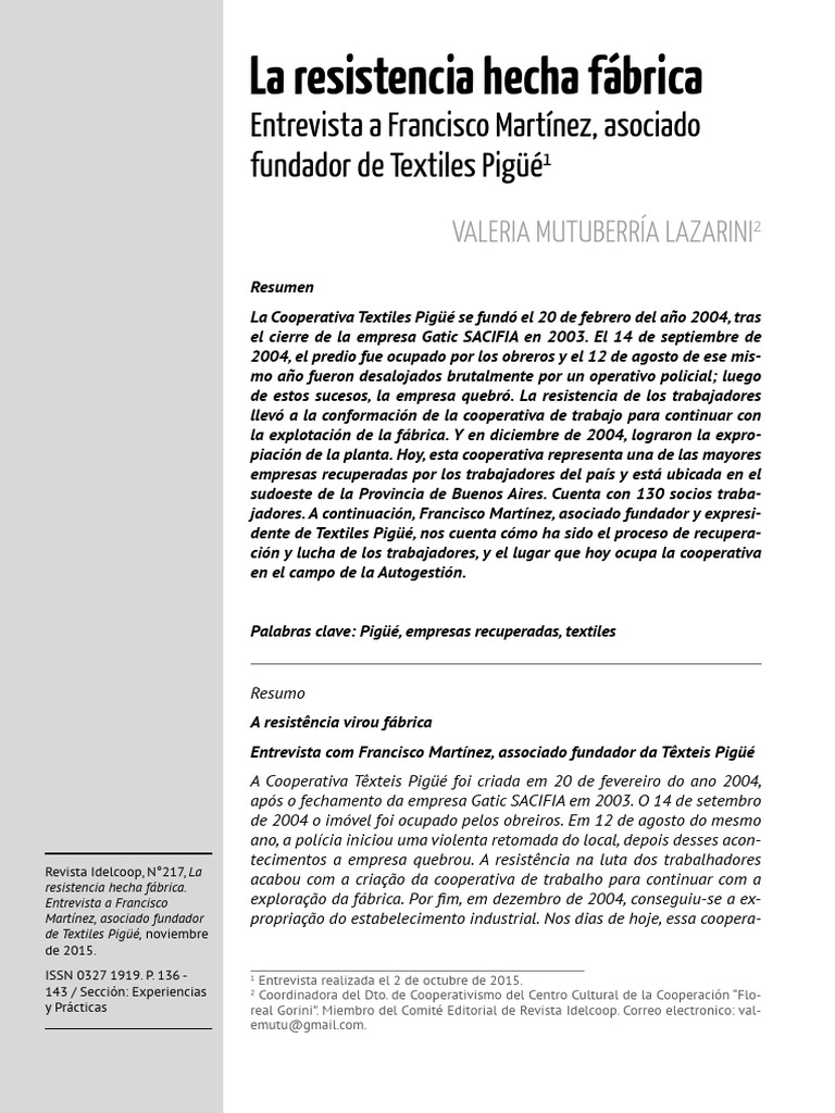 Entrevista A Francisco Martinez - Fundador de Textiles Pigue Por ...