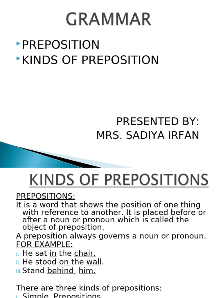 Kinds of Prepositions | PDF