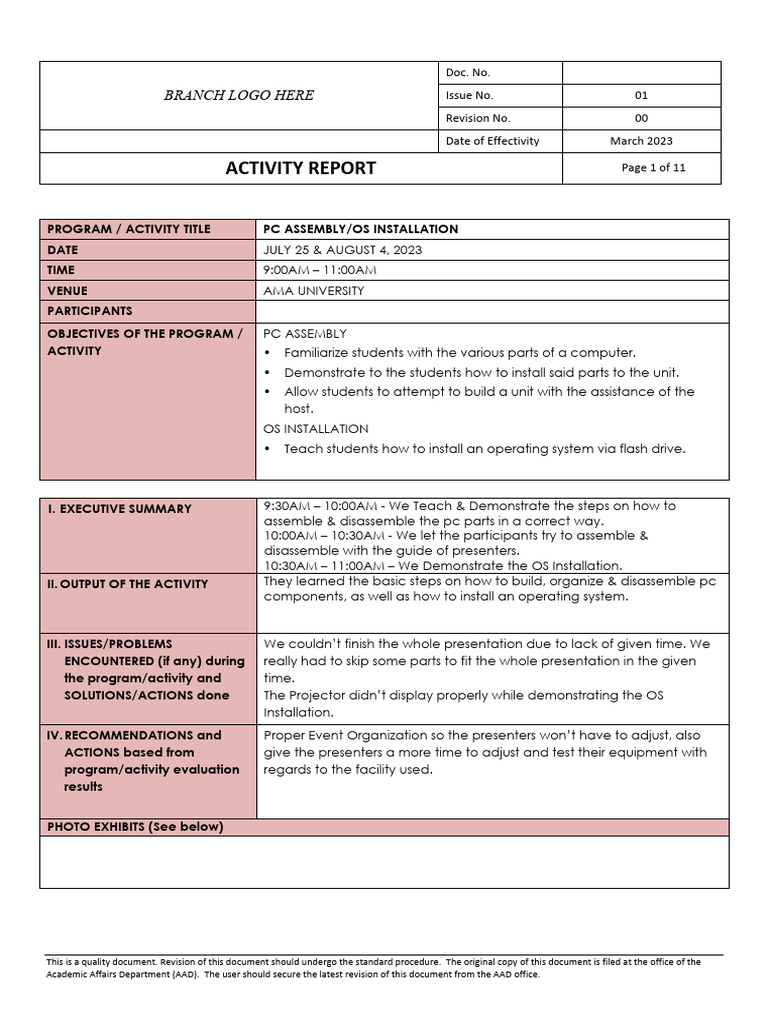 PC Assembly and OS Installation Report | PDF | Personal Computers ...