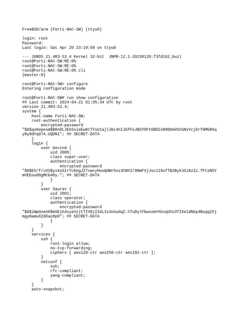 Forti - NAC Juniper SW Backup | PDF | Application Layer Protocols ...
