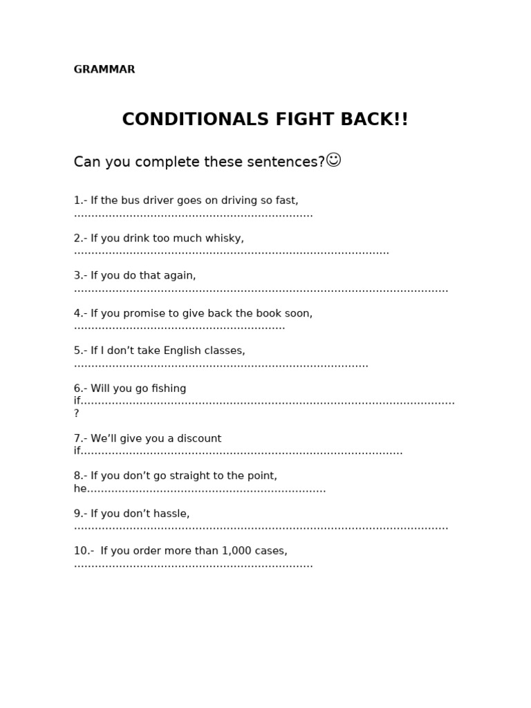 Conditional Type I Practice Completion of Sentences | PDF | Language ...