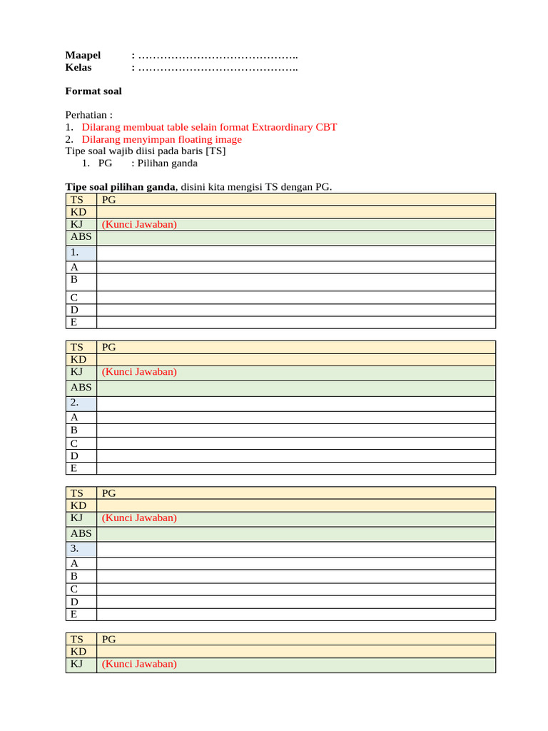 Format Soal CBT (STS) | PDF