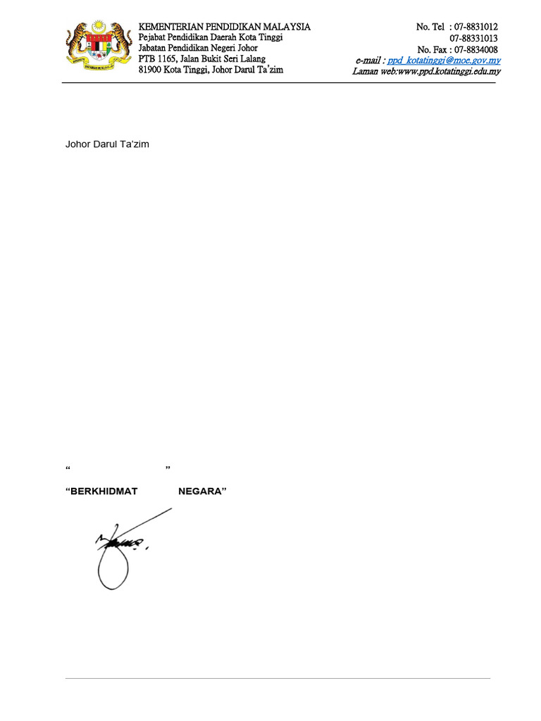 SURAT PENYELARAS TAKLIMAT PEMBUGARAN KRMJ | PDF