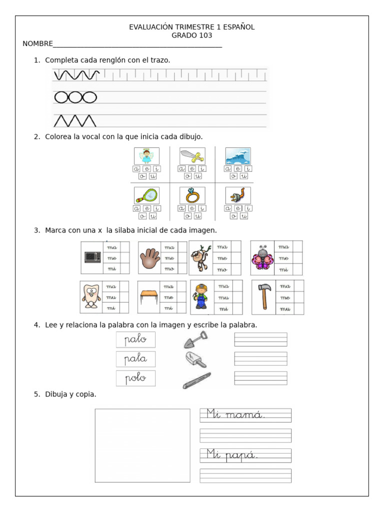 Evaluación Español Grado 103 | PDF | Métodos y materiales de enseñanza ...