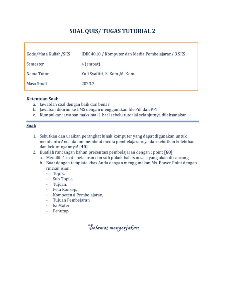 Soal Tugas 2 - Ut-2024 | PDF | Komputer