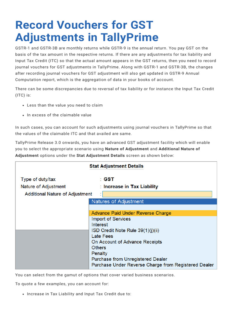 India GST Adjustments Tally | PDF | Debits And Credits | Value Added Tax