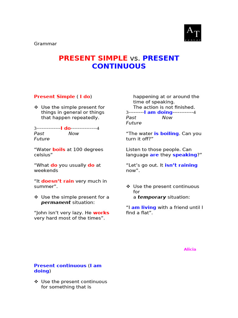 Present Simple Vs Contin Presentation | PDF