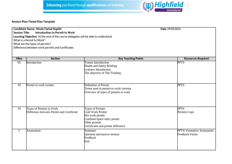 Micro Teach Session Plan Monis Farhat | PDF