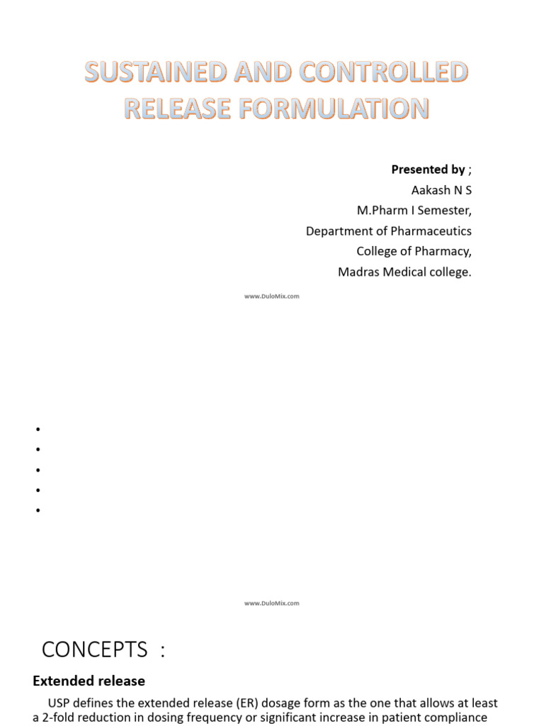 Sustained Release and Control Release Formulation | PDF | Polymers ...