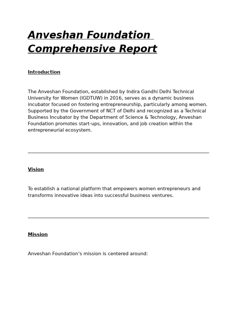 Anveshan Foundation Comprehensive Report PDF Entrepreneurship