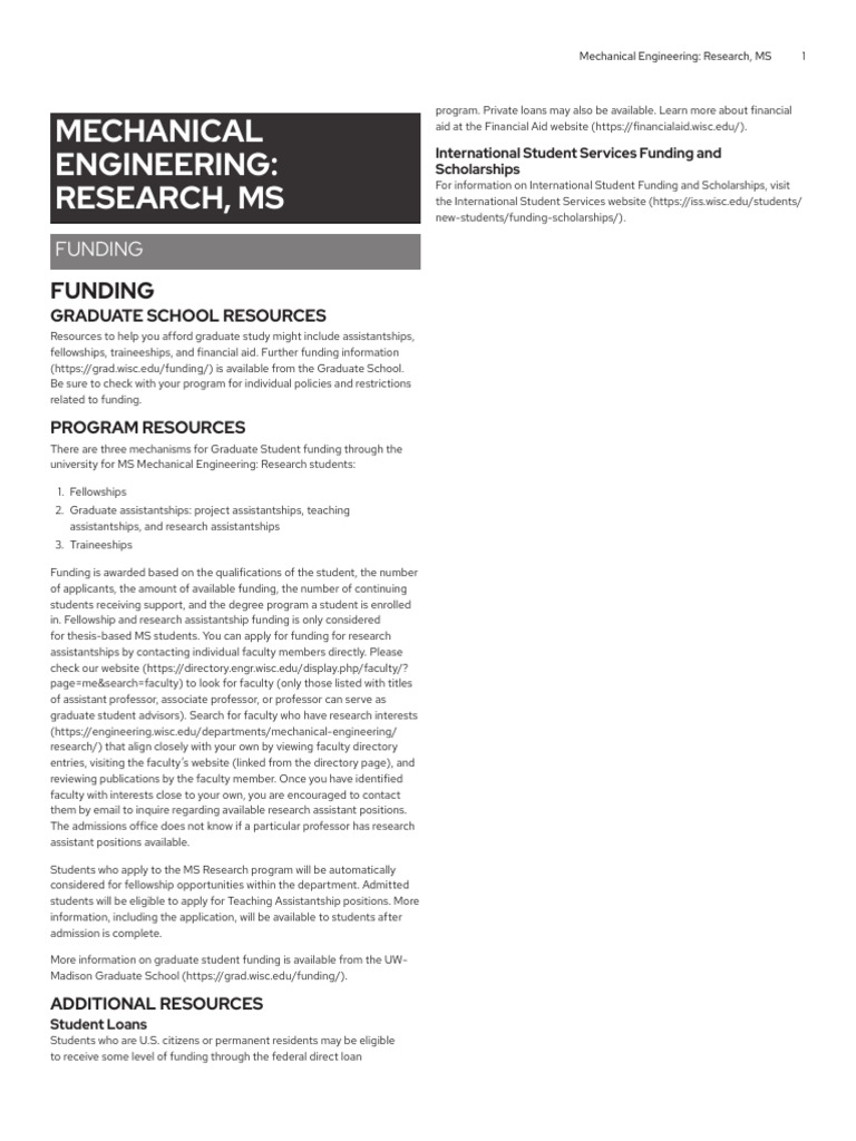 Mechanical Engineering Research Ms - Fundingtext | PDF | Student ...