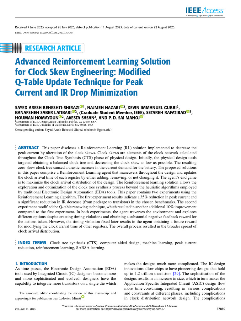 Advanced Reinforcement Learning Solution For Clock Skew Engineering Modified Q-Table Update ...