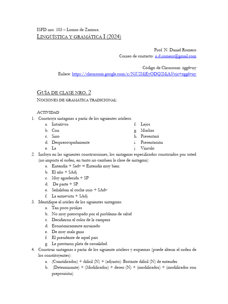 Guía de Gramática Tradicional 2024 | PDF | Mecánica del lenguaje | Gramática