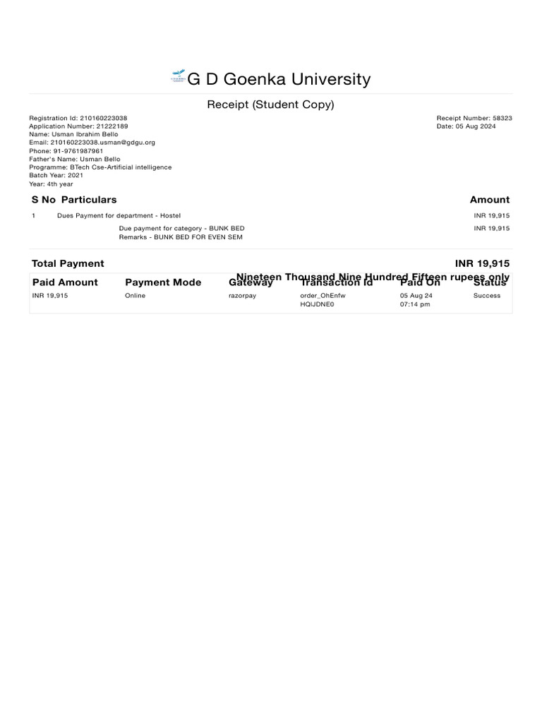 Receipt Dues | PDF
