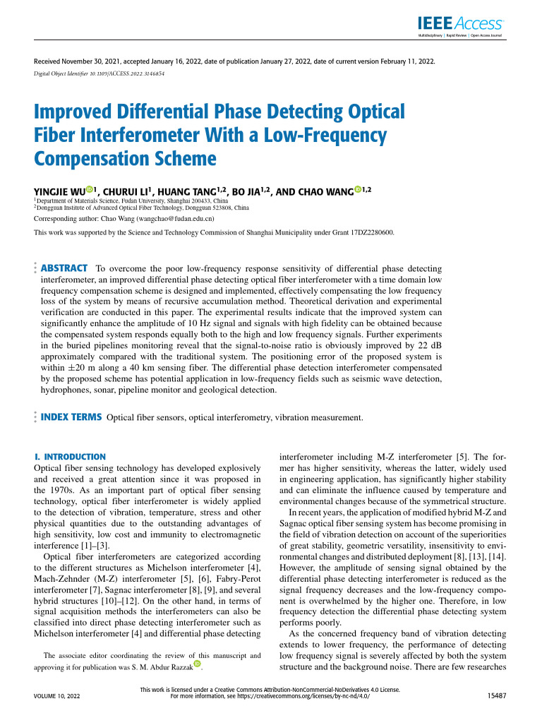 Improved Differential Phase Detecting Optical Fiber Interferometer With ...