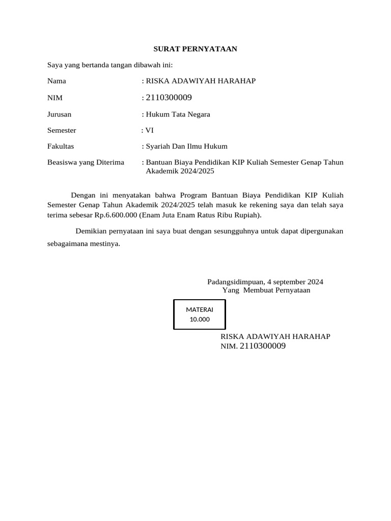 Surat Pernyataan Kip | PDF
