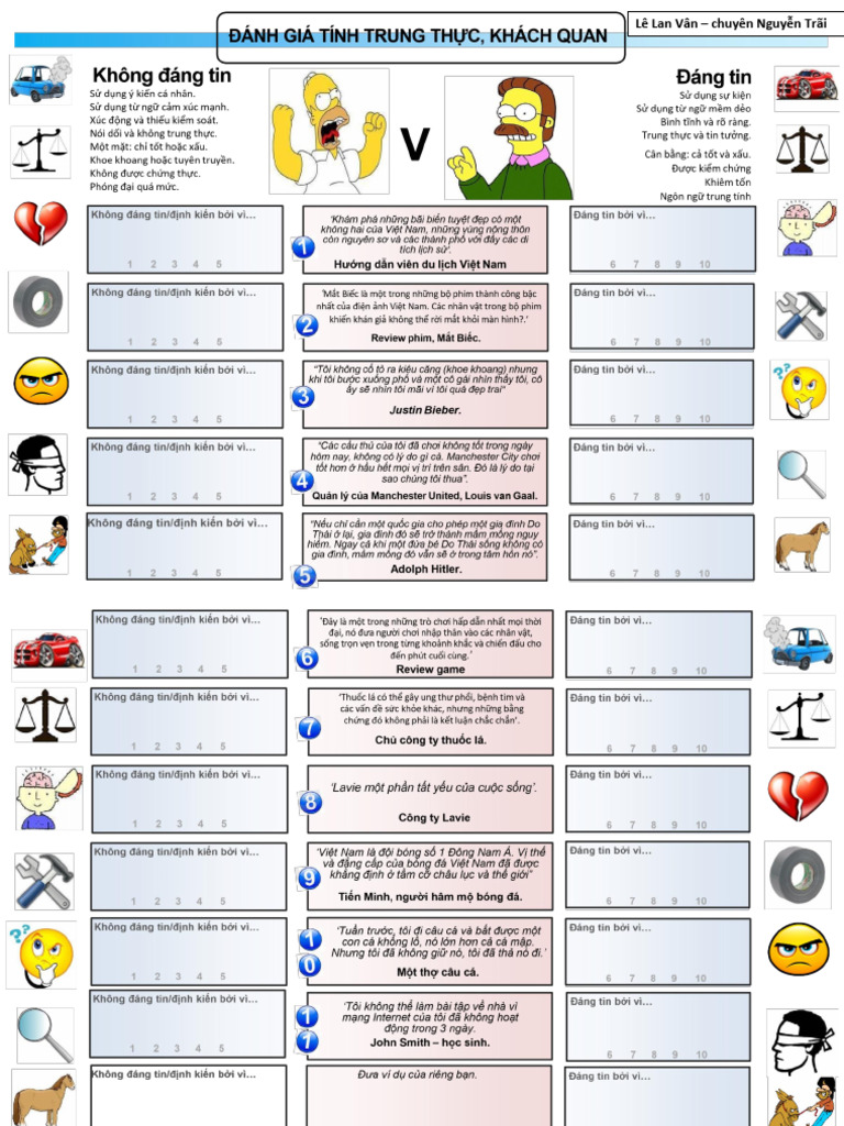 PHIẾU HỌC TẬP 2 - TƯ LIỆU ĐÁNG TIN HAY KHÔNG ĐÁNG TIN gui HS | PDF
