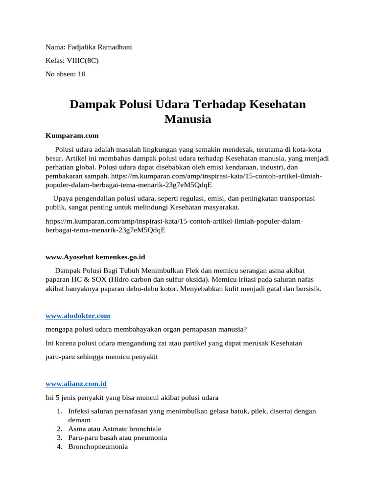 Dampak Polusi Udara Terhadap Kesehatan Manusia Pdf