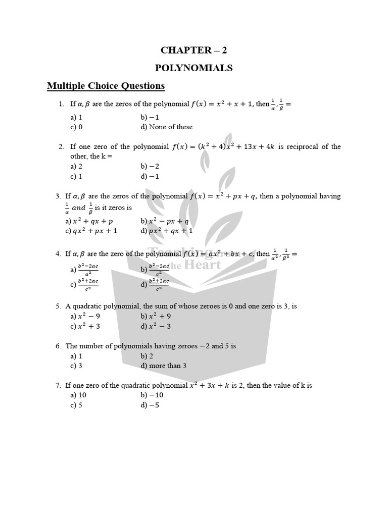 Chapter 2 POLYNOMIALS Multiple Choice Qstns | PDF | Polynomial | Numerical Analysis