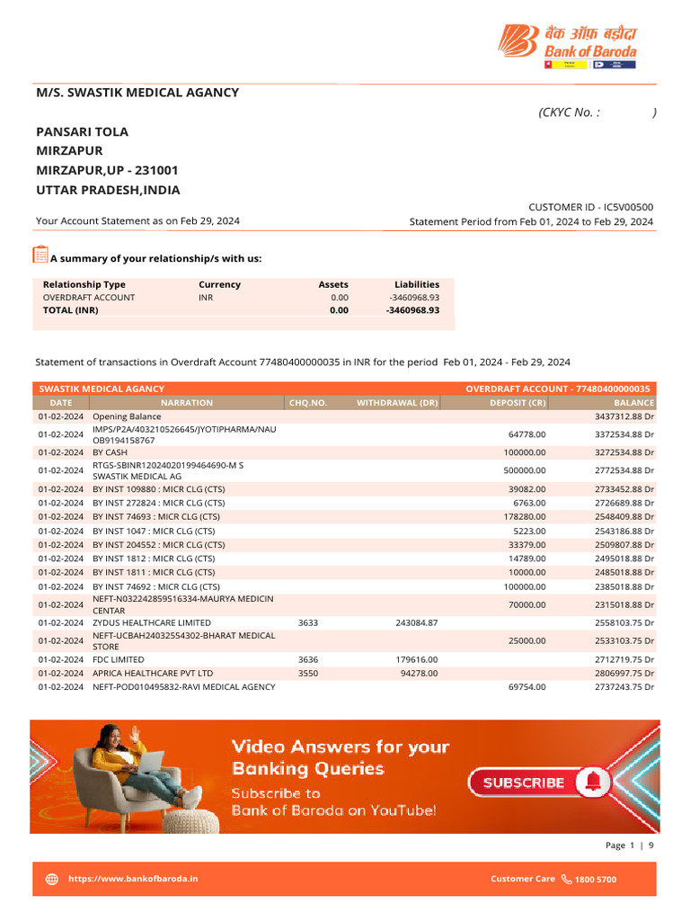 Swastik Medical Agency Statement | PDF | Overdraft | Banking