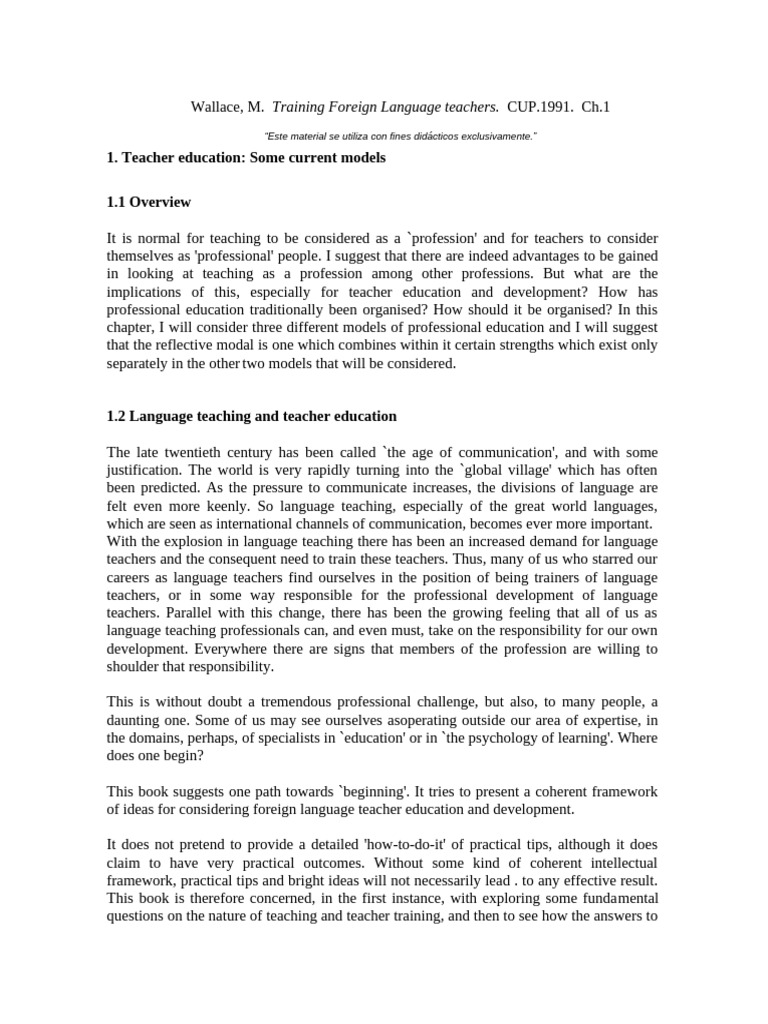 Wallace.M.Training Foreign Language Teachers | PDF | Teacher Education ...