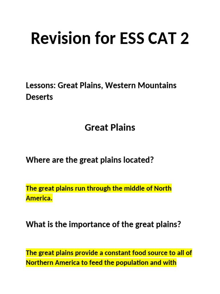 Revision For ESS CAT 2 | PDF | Dust Bowl | Rain