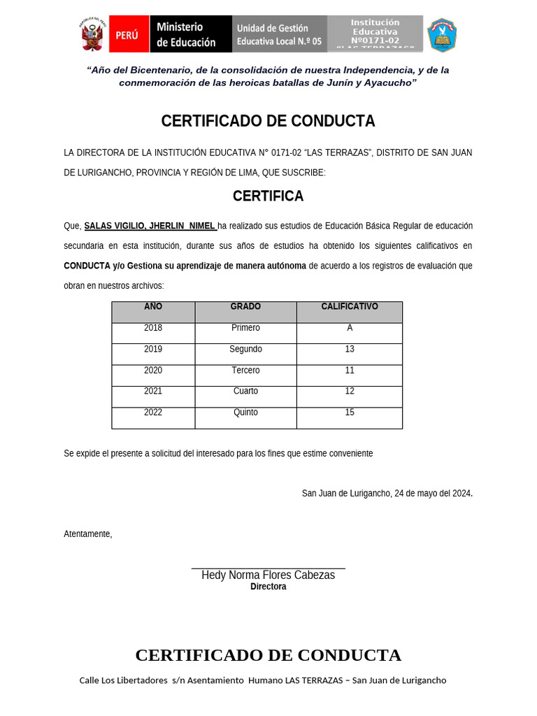 Certificado de Buena Conducta 2024 | PDF | Lima