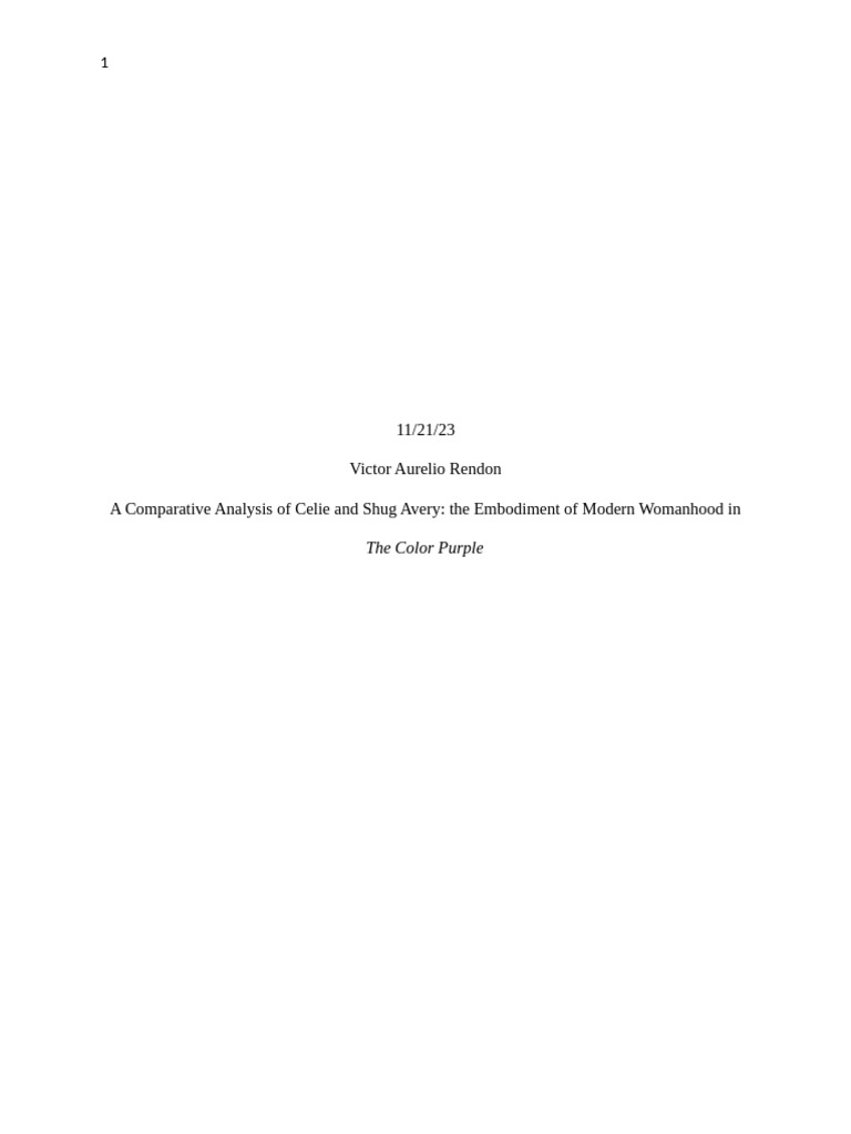 The Color Purple Essay - Rendon, Victor - 11:21:23 | PDF | Love ...