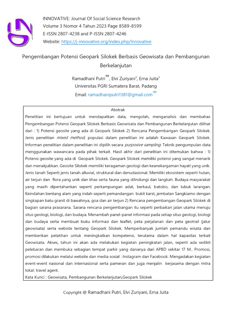 Pengembangan Geowisata Geopark Silokek | PDF | Sains & Matematika
